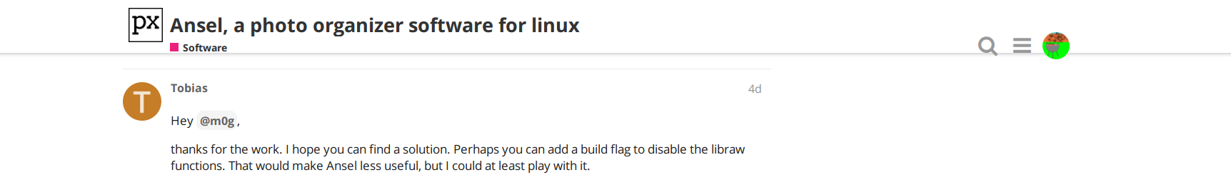 When reading a thread, the header containing the thread title renders ...